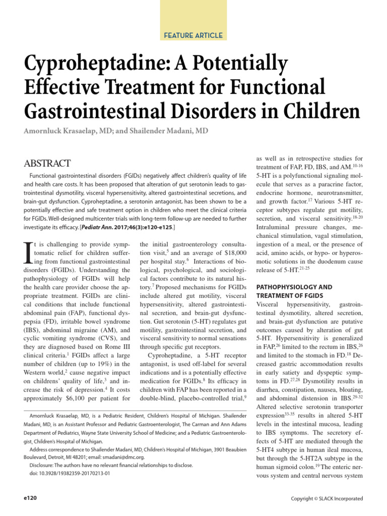 Cyproheptadine A Potentially Effective Treatment For Functional ...