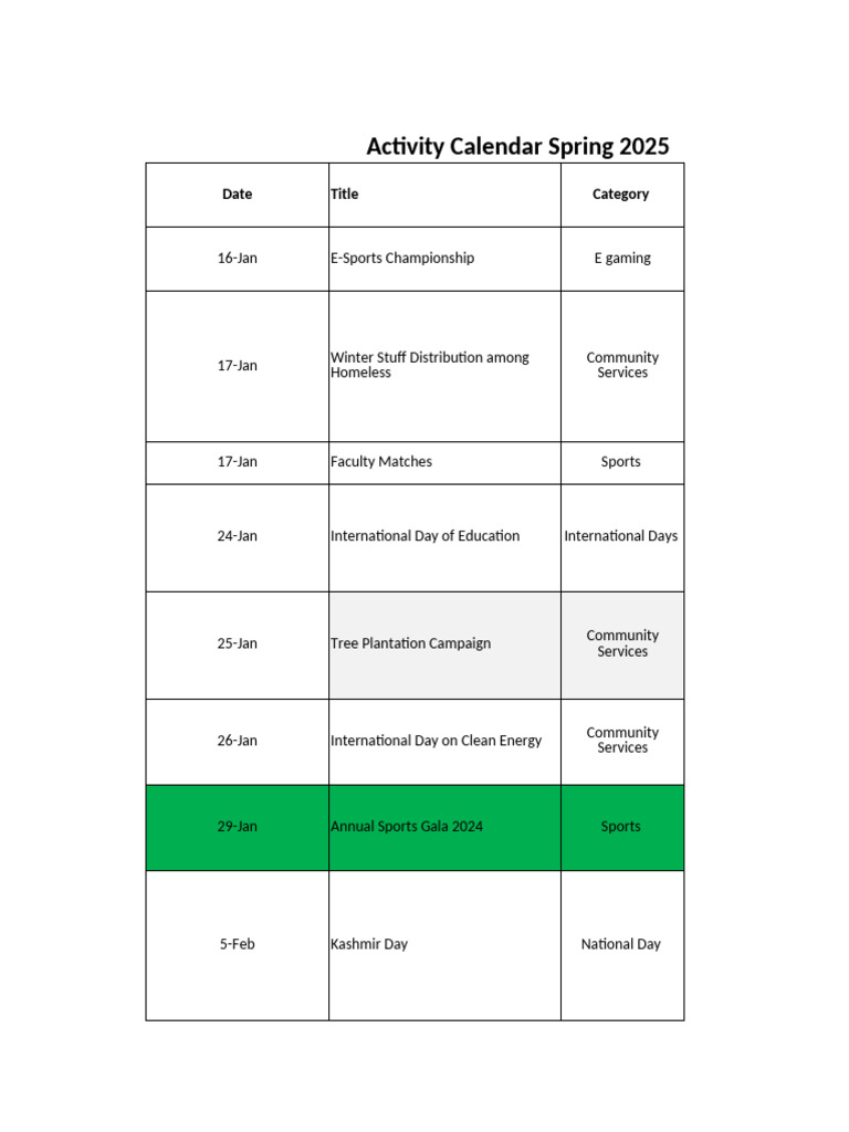 Spring 2025 Activity Calendar | PDF