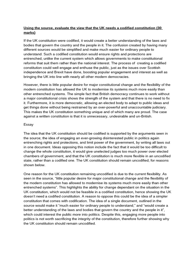 UK Constitution: Codified vs. Uncodified | PDF | Constitution ...