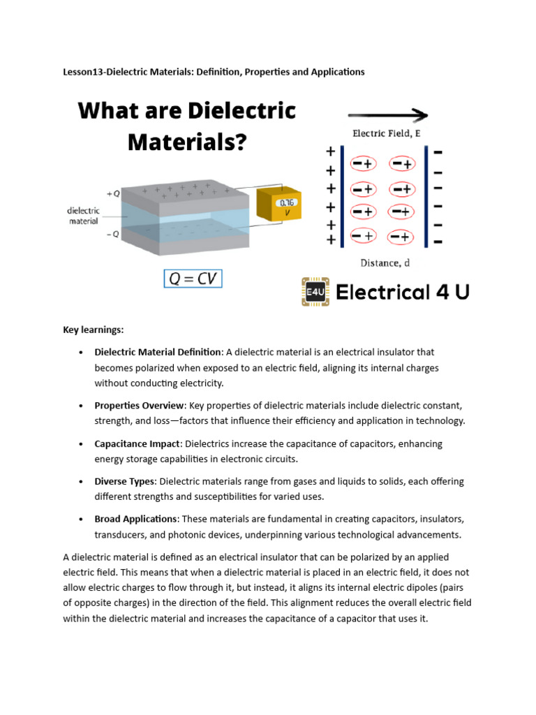 Lesson13-Dielectrics | PDF | Dielectric | Capacitor