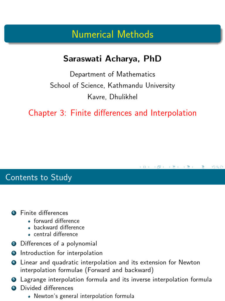 Chapter 3 Interpolation | PDF | Finite Difference | Applied Mathematics