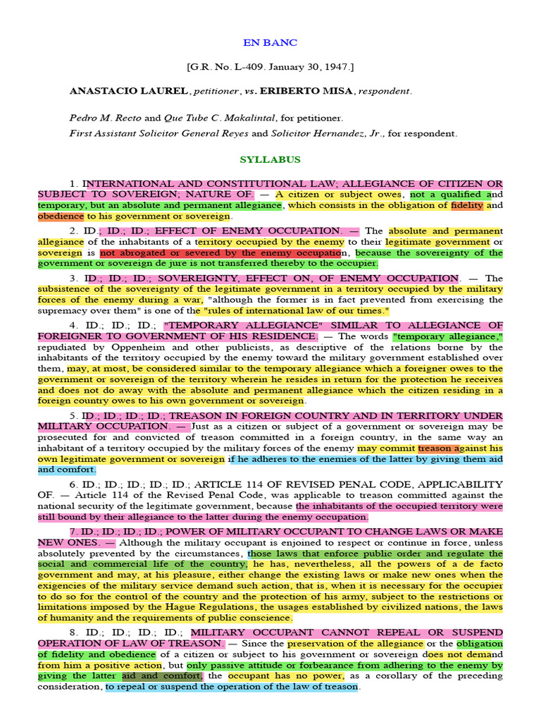 19. G.R. No. L-409 (Resolution) _ Laurel v. Misa | PDF | Allegiance ...