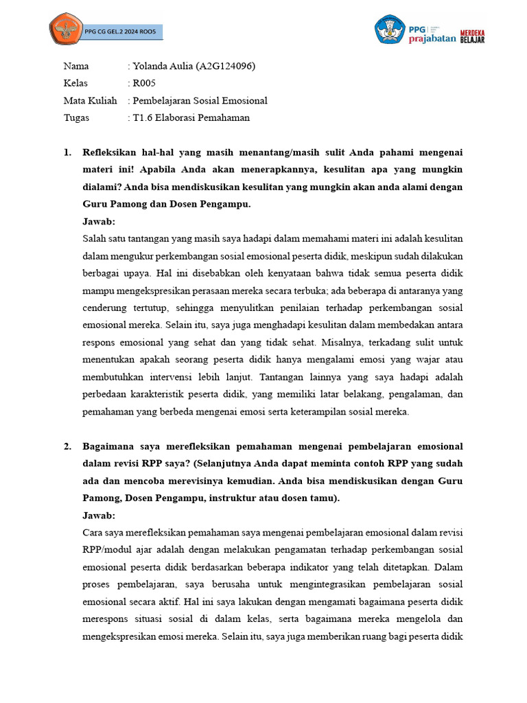 PSE T1.6 Elaborasi Pemahaman YOLANDA AULIA | PDF