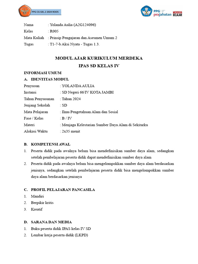 PPA 2 T1-7-b Aksi Nyata - Tugas 1.3. YOLANDA AULIA | PDF