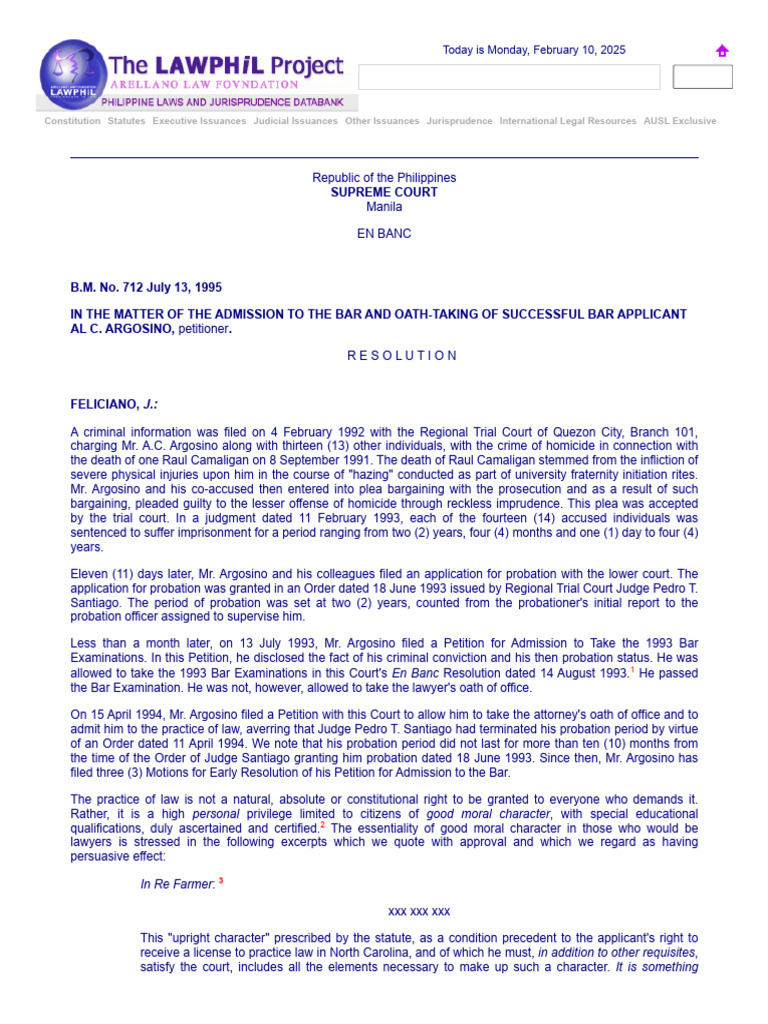 In The Matter of The Admission To The Bar and Oath-Taking of Successful ...