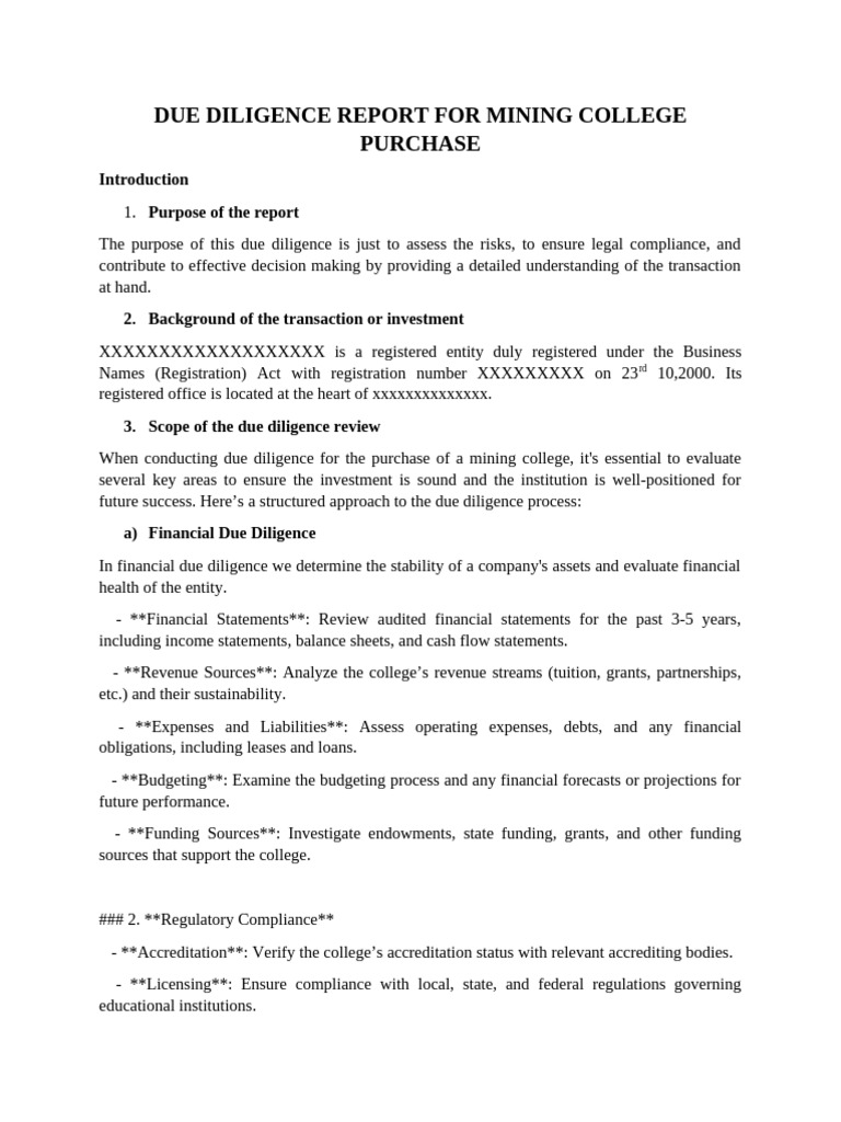Financial Due Diligence for Mining College | PDF | Due Diligence | Expense