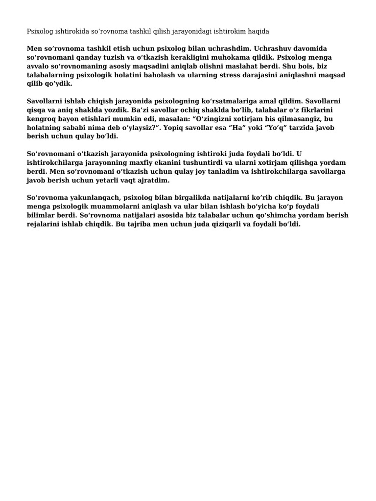 Psixolog Bilan So Rovnoma | PDF