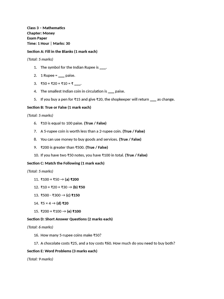 Class 3 Exam Papers | PDF | Kilogram | Litre