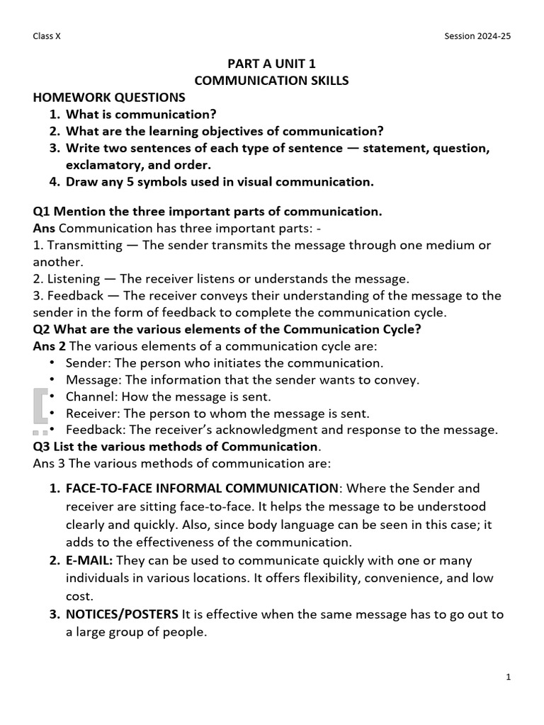 Part A Unit 1 Communication Skiils Notes | PDF | Nonverbal ...