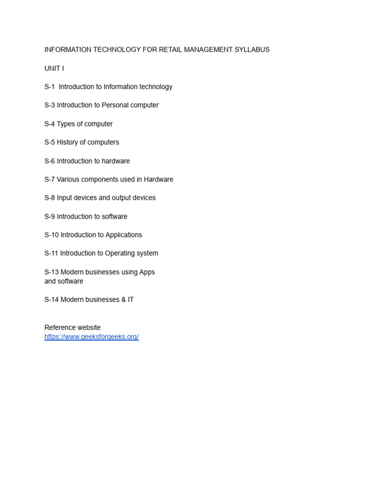 Information Technology For Retail Management Syllabus-1 | PDF