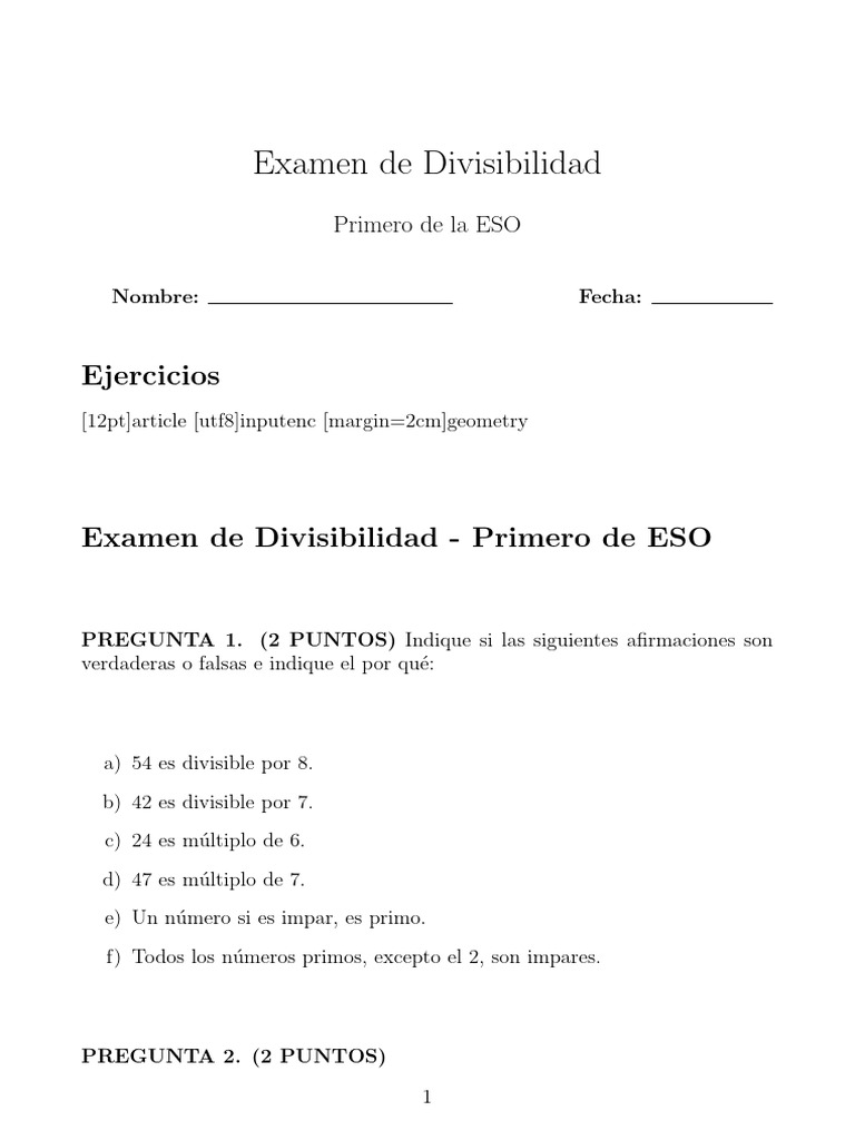 Examen Tema 4 1ESO | PDF