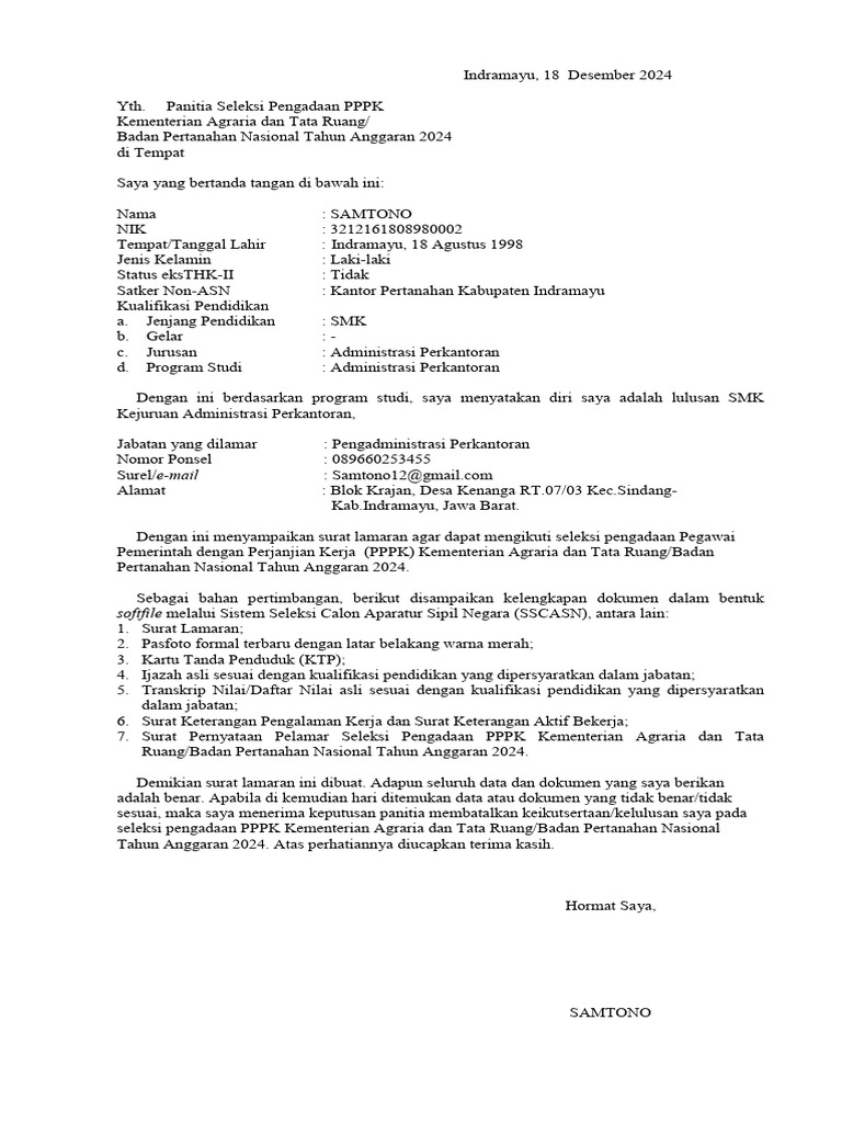 Surat Lamaran 1 | PDF