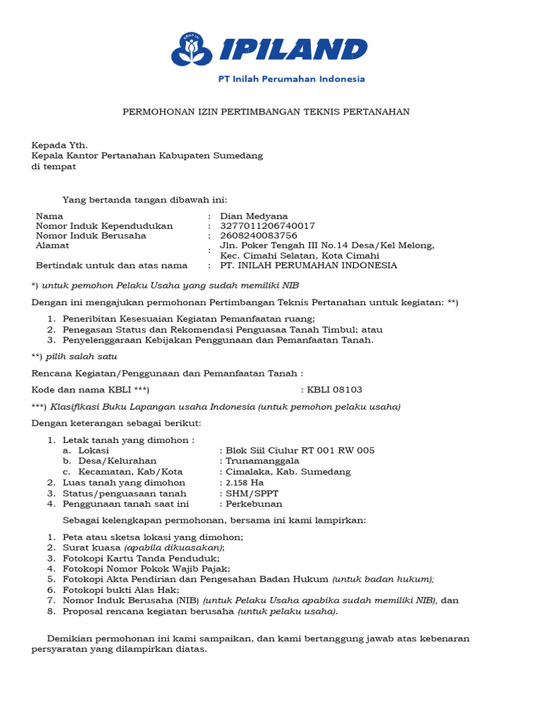 Permohonan Pertek PT Ipi | PDF