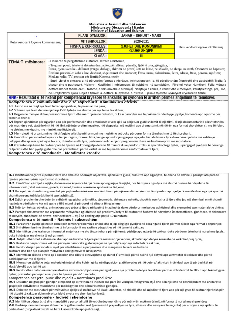Planet Tremujore (Janar-shkurt-mars) Kl.3 | PDF