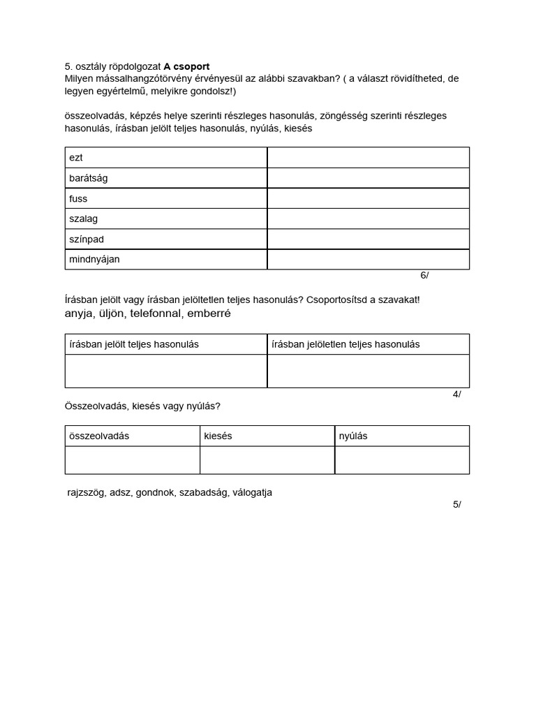 Osztály MSH Törv Röpi A | PDF