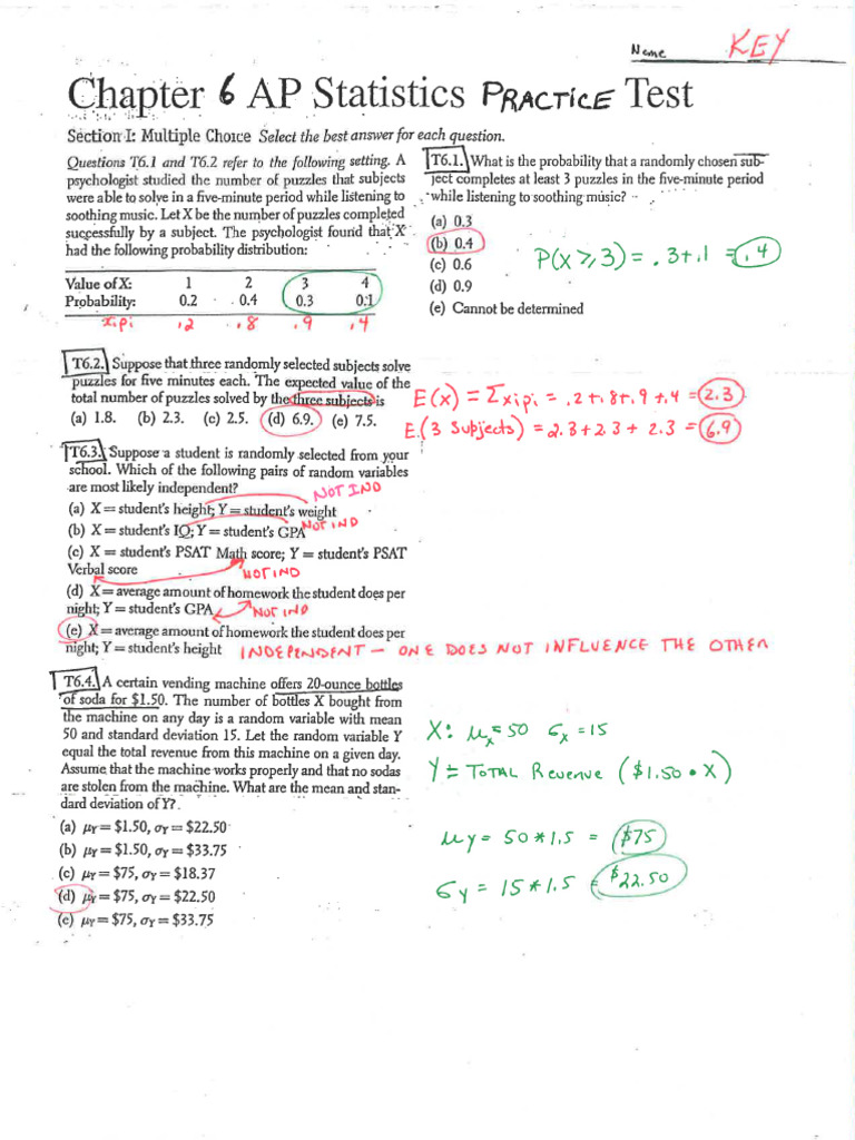 AP Stats Ch6 Multiple Choice Practice Test Answers TPS4e | PDF
