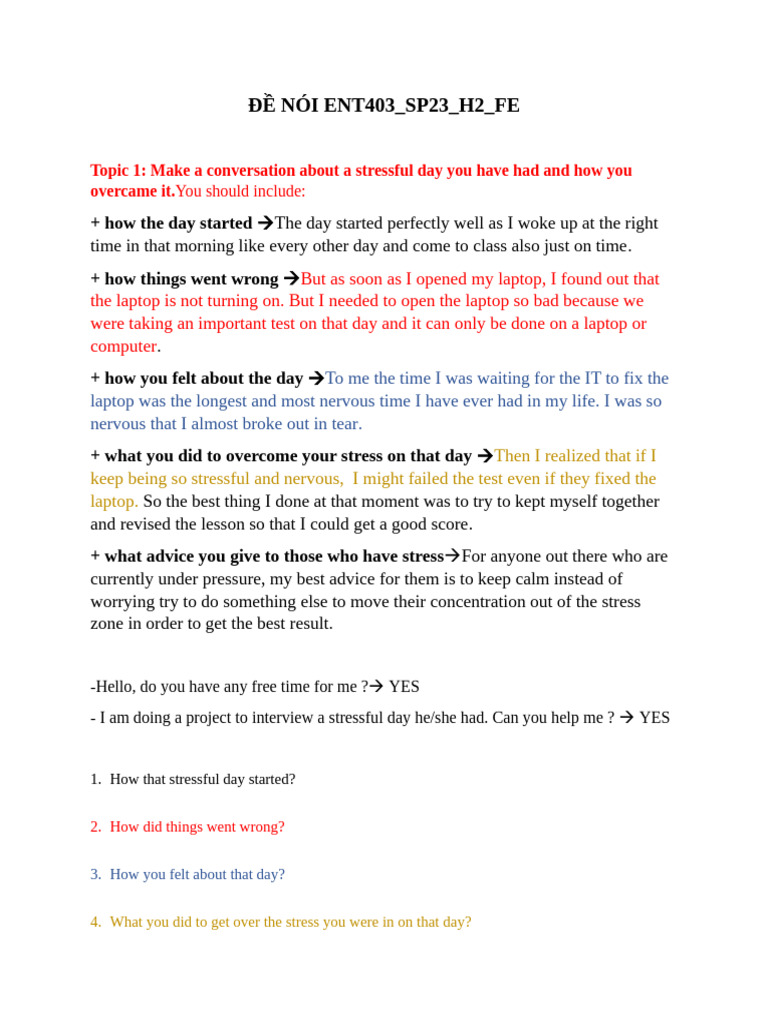 ĐỀ NÓI ENT403 | PDF | Clothing