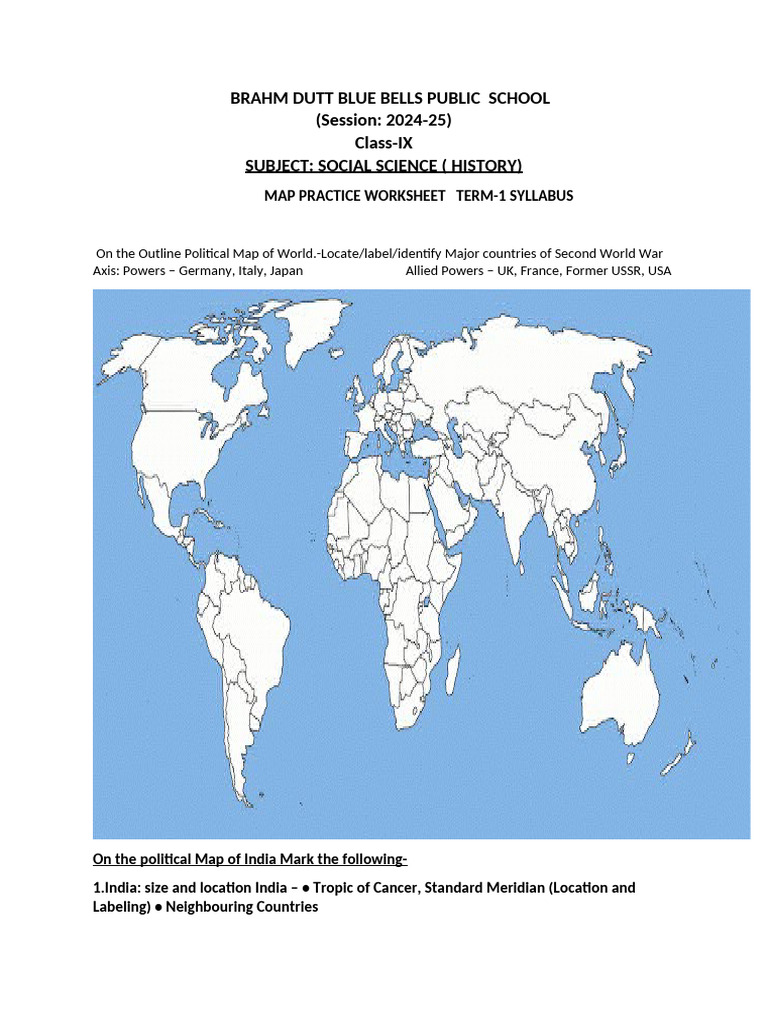 Map Practice Class 9 Term 1 | PDF