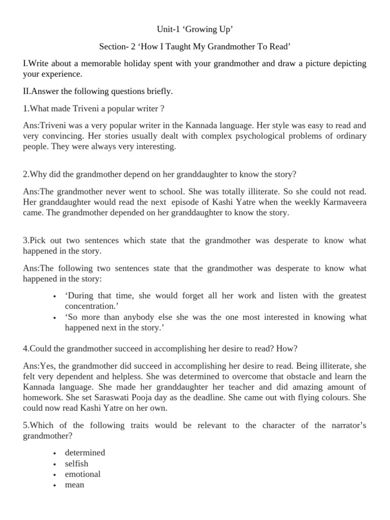 Unit1 GROWING UP SECTION 2 "HOW I TAUGHT MY GRANDMOTHER TO READ" | PDF