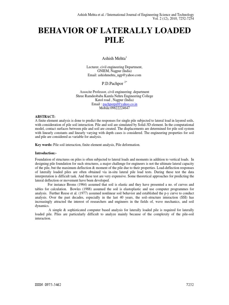 Behavior of Laterally Loaded Piles | PDF | Deep Foundation | Finite ...