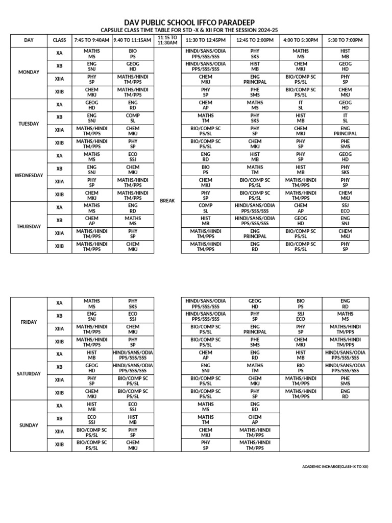 Capsule Class Time Table_2024-25 | PDF