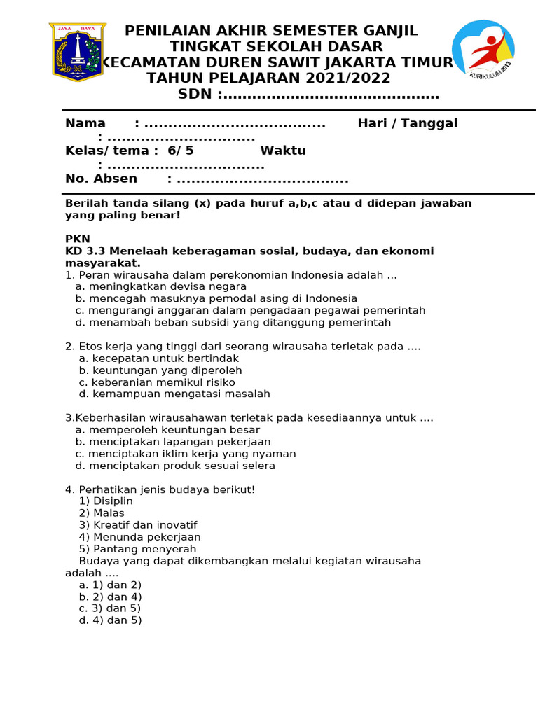 Naskah Pas Kelas 6 Tema 5 | PDF
