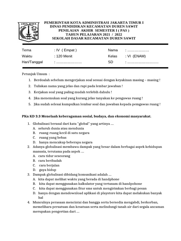 NASKAH PAS KELAS 6 TEMA 4 | PDF