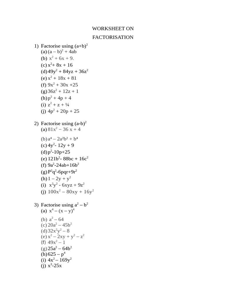 Class 8 Factorisation On Identities | PDF