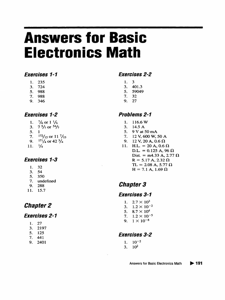 Answers For Basic Electronics Math | PDF | Oscillation | Physical ...