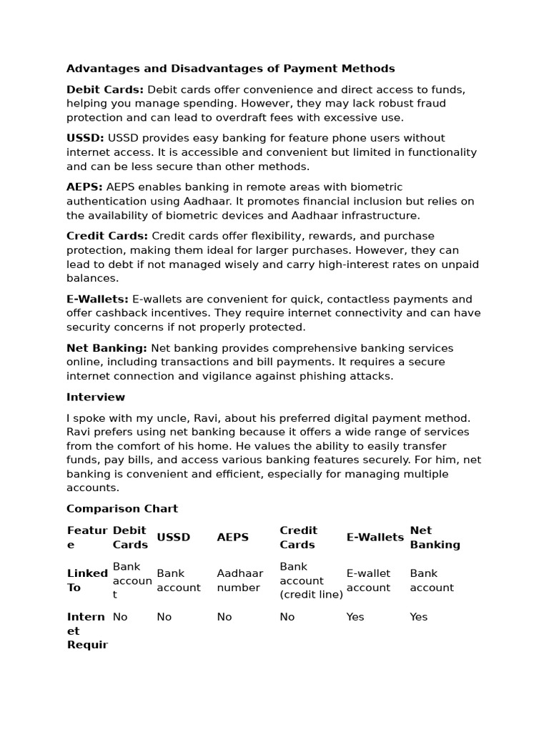 Advantages and Disadvantages of Payment Method1 | PDF | Credit Card ...