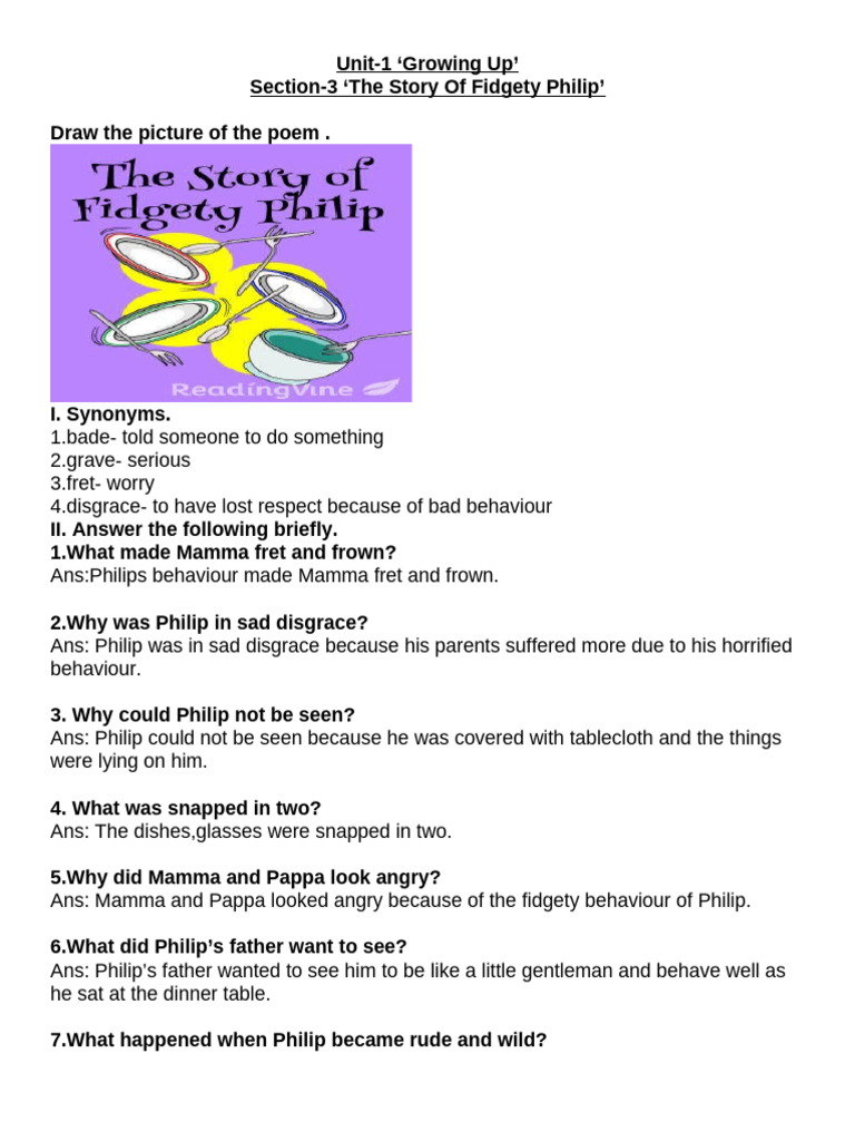 Unit1 SECTION 3 "THE STORY OF FIDGETY PHILIP" | PDF
