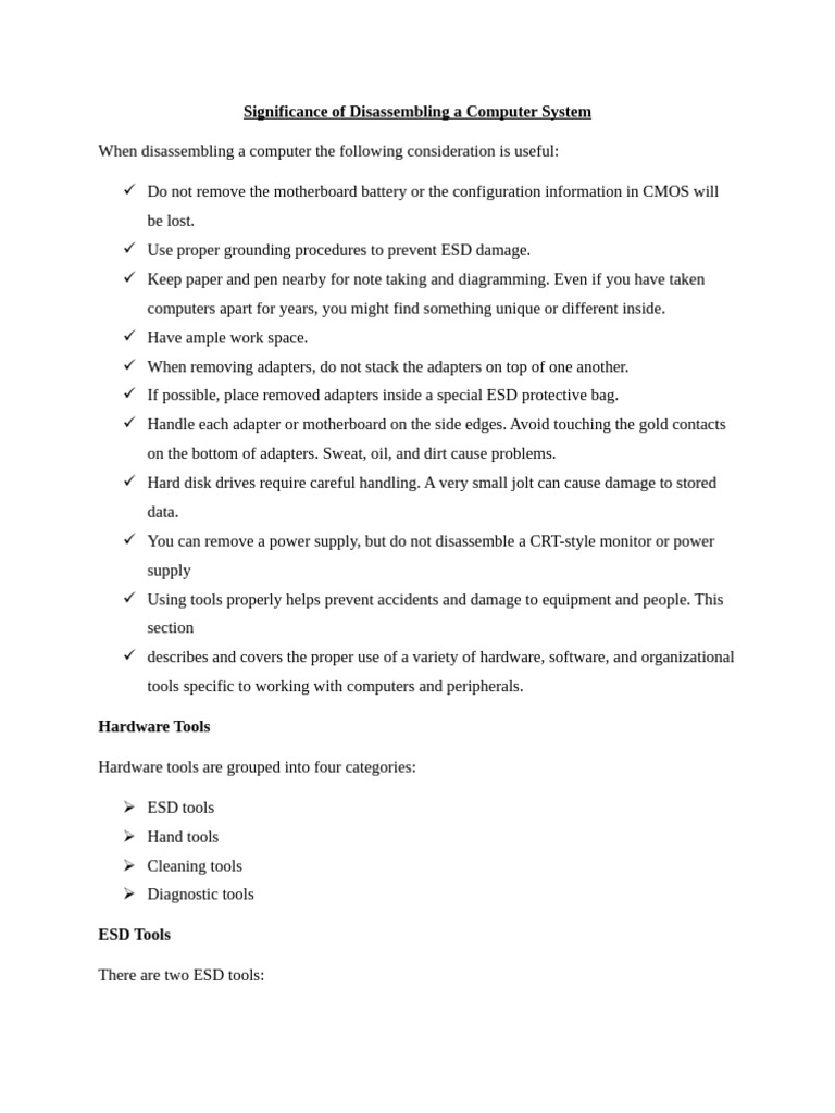 Essential Guide to Computer Disassembly | PDF | Computer Hardware | Electrostatic Discharge