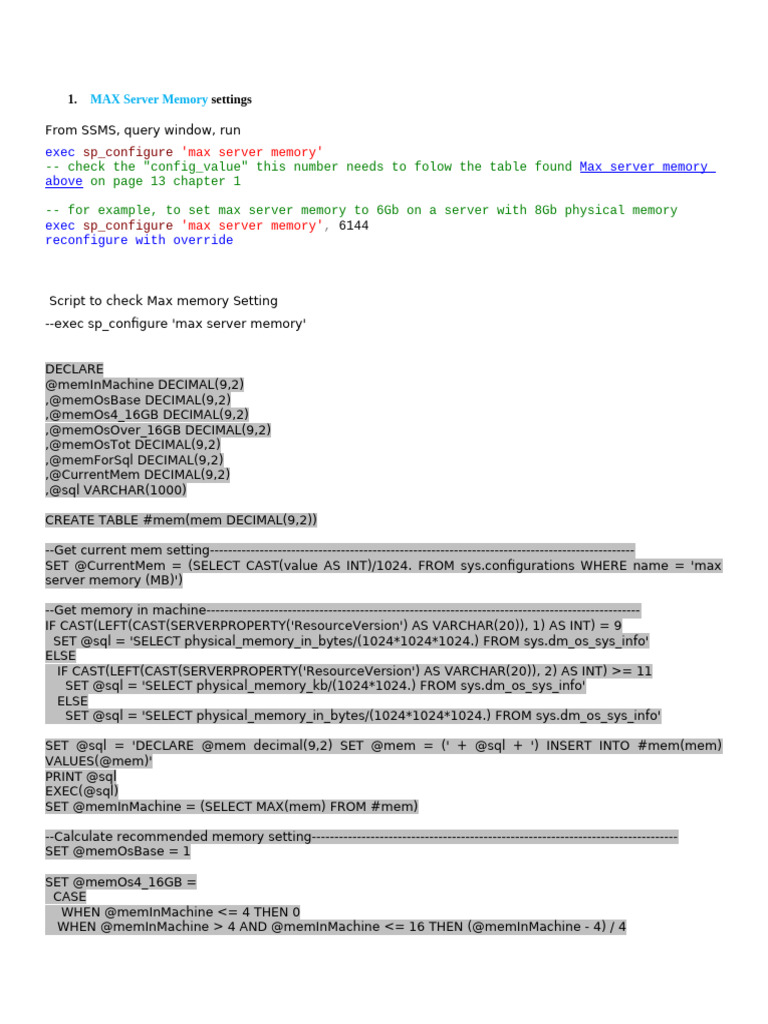 Optimize SQL Server Max Memory Settings | PDF | Computing | Computer Programming
