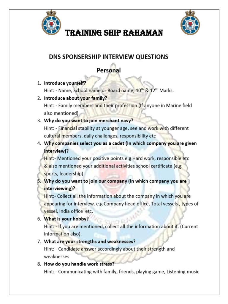 DNS Sponsorship Interview Questions Guide | PDF | Sphere | Ships