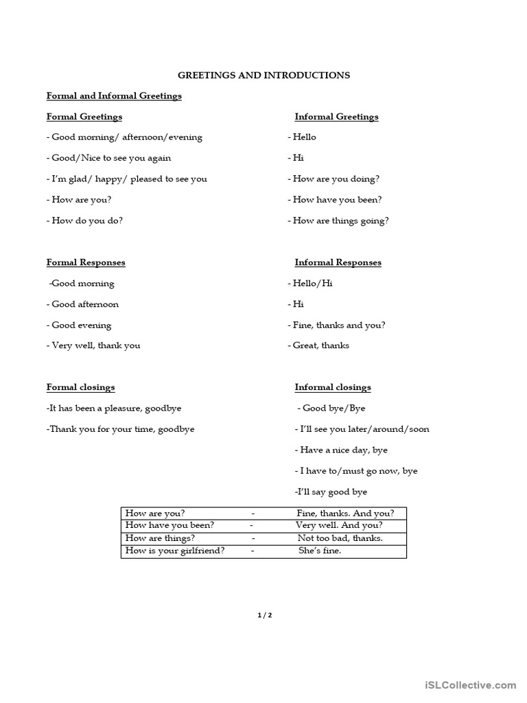 Greeting and Introduction | PDF