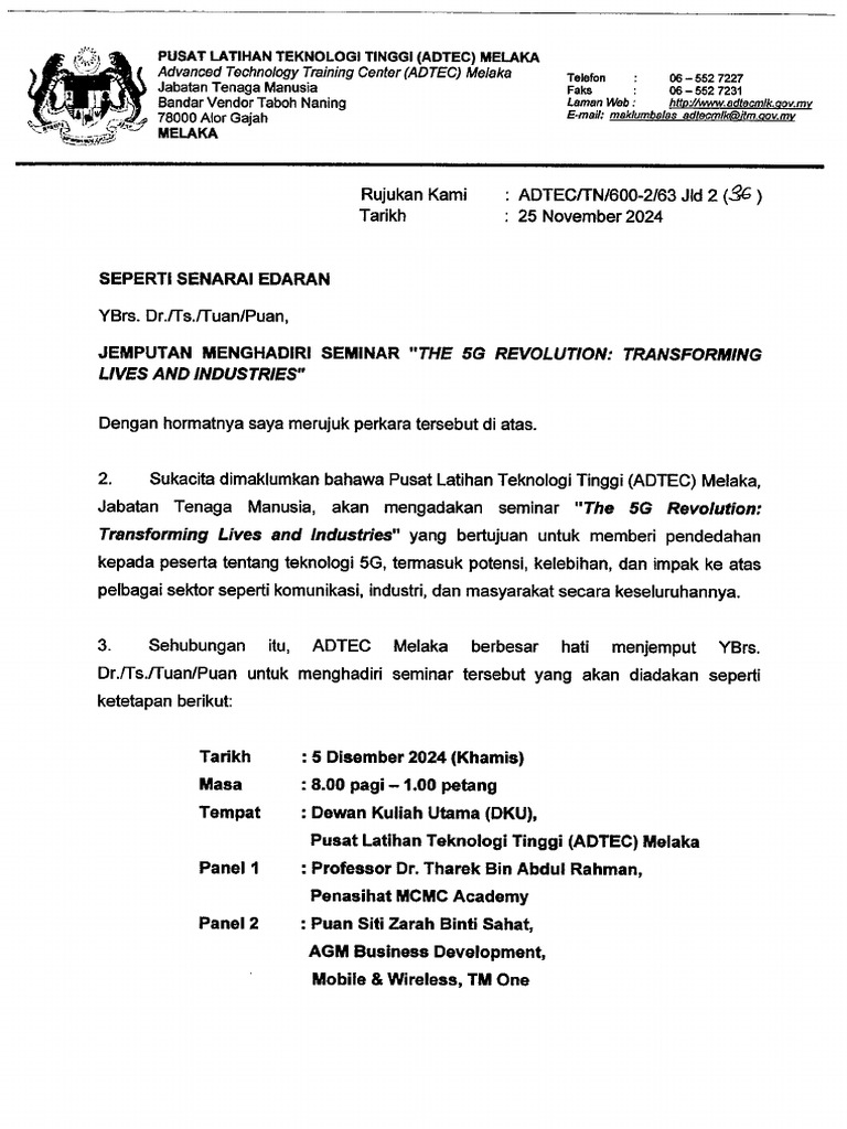 Surat Jemputan Peserta Seminar Industri | PDF