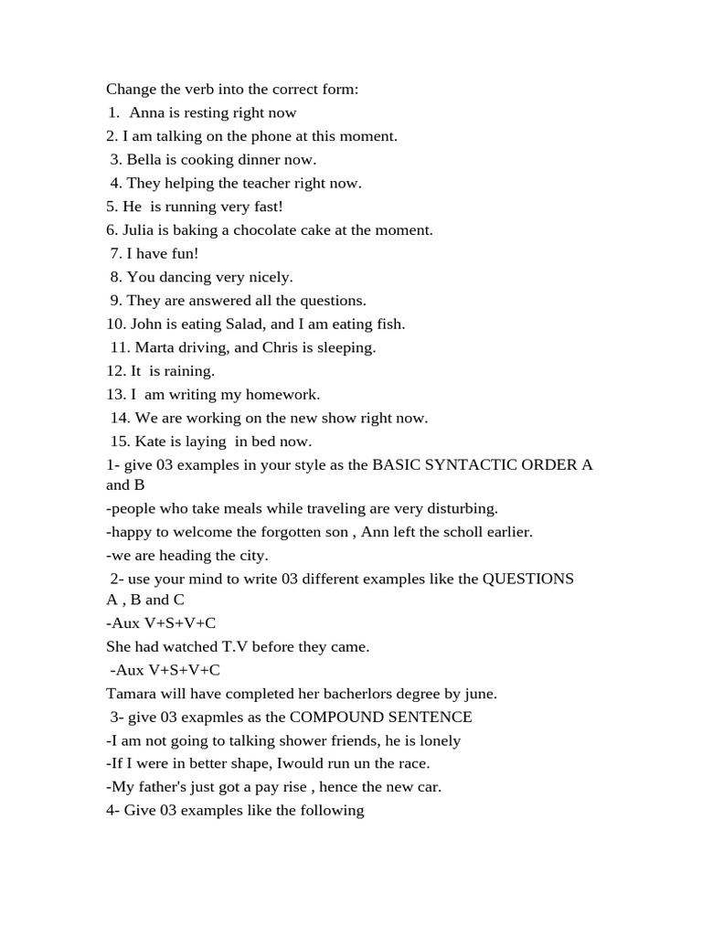 Verb Form Exercises for English Learners | PDF | Question | Grammar