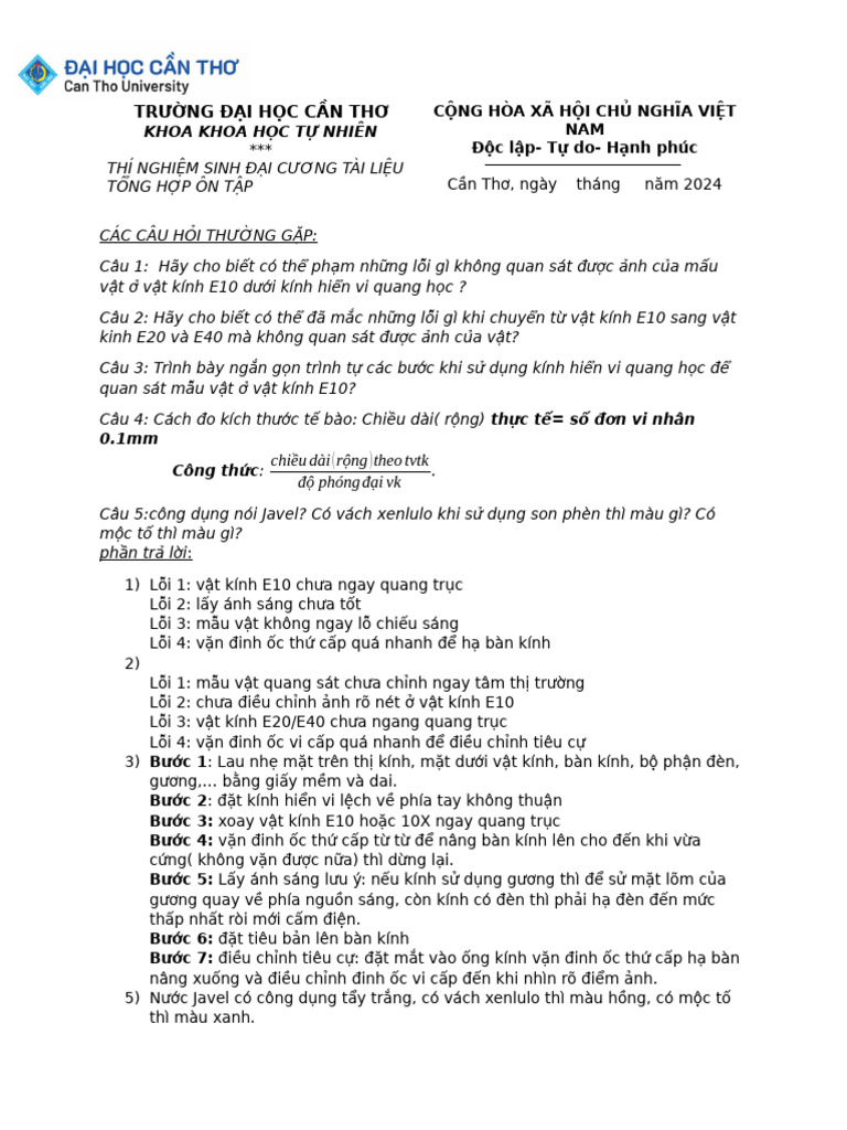 On tập TT.SINH ĐẠI CƯƠNG | PDF