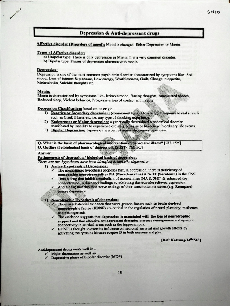 Depression & Antidepressant Drugs | PDF