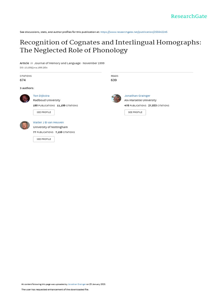 Recognition of Cognates and Interlingual Homograph | PDF | Linguistics ...