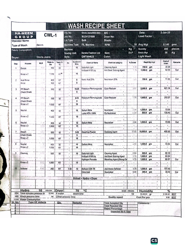 Wash Recipe(GAP) | PDF