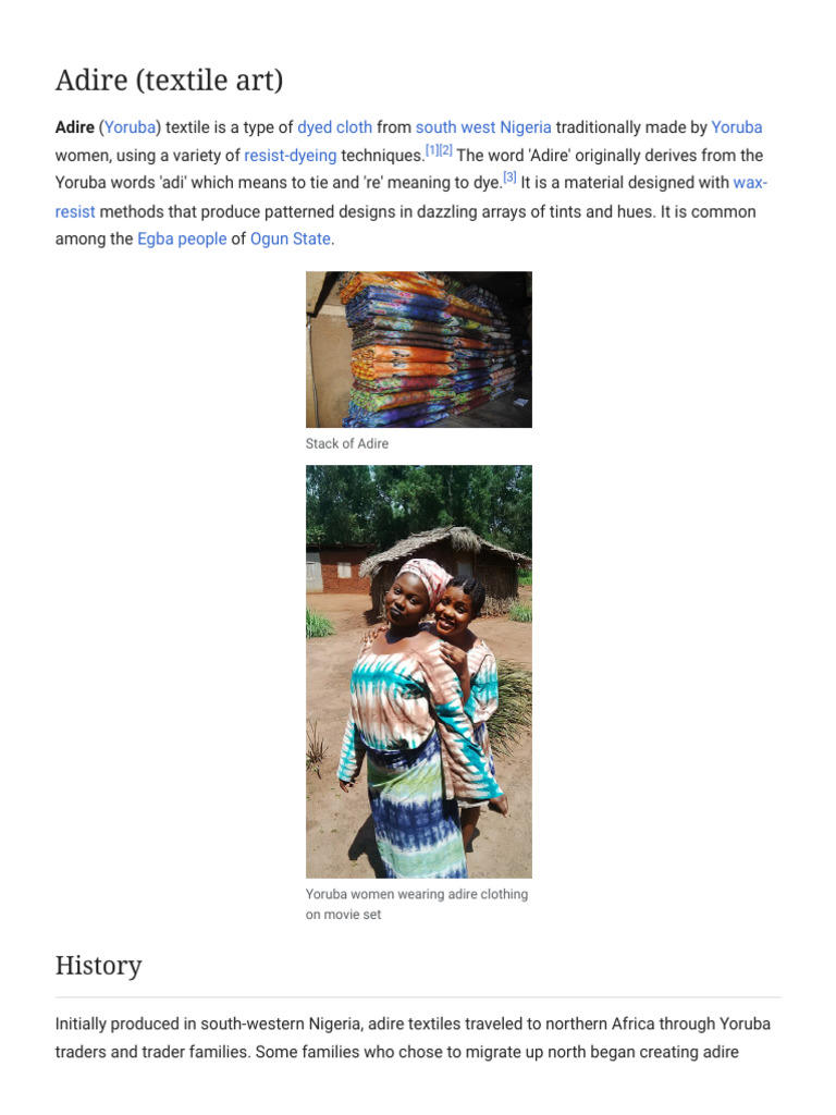 Adire (Textile Art) - Wikipedia | PDF | Textiles | Clothing