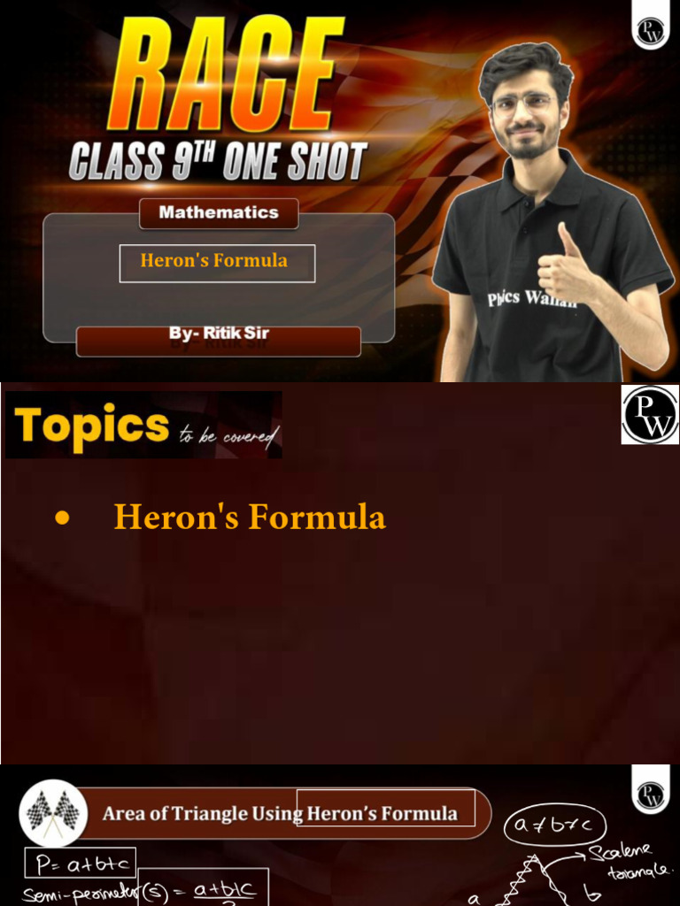 Heron's Formula - Class Notes - Race 2025 | PDF