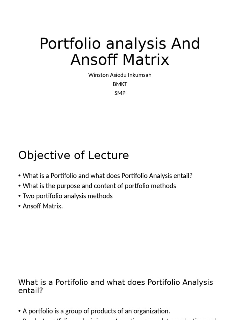 Portfolio Analysis and Ansoff Matrix Guide | PDF | Modern Portfolio ...