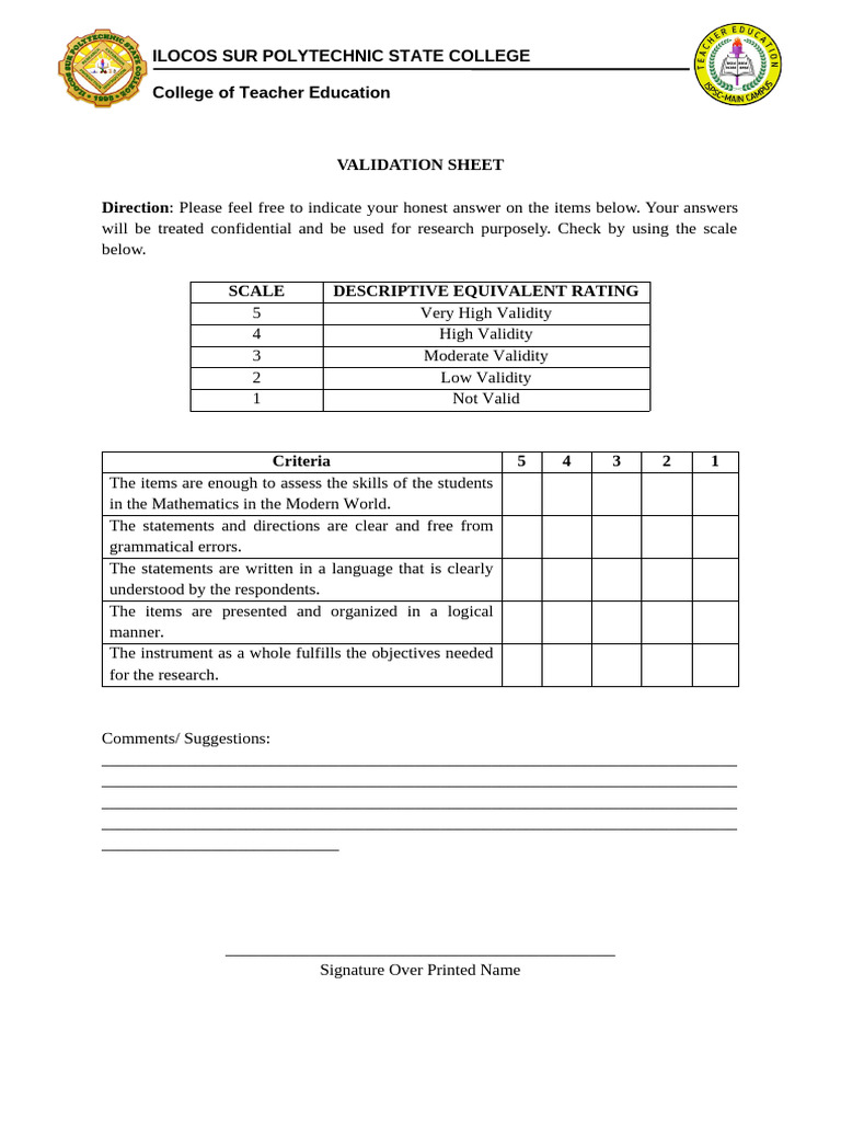 Validation Sheet For Ail | PDF | Validity (Statistics) | Multiple Choice
