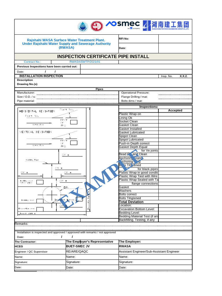 Pipe Trench Installation Inspection Checked Pdf Pipe Fluid