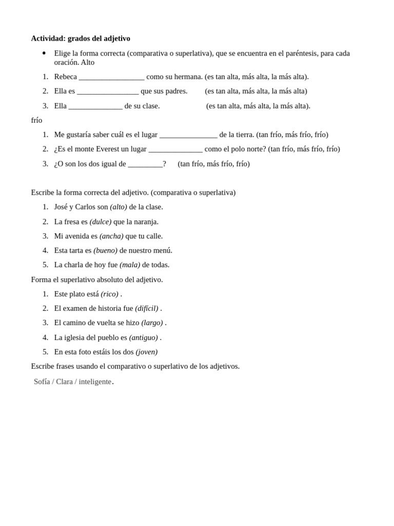 Actividad de Grados Del Adjetivo | PDF