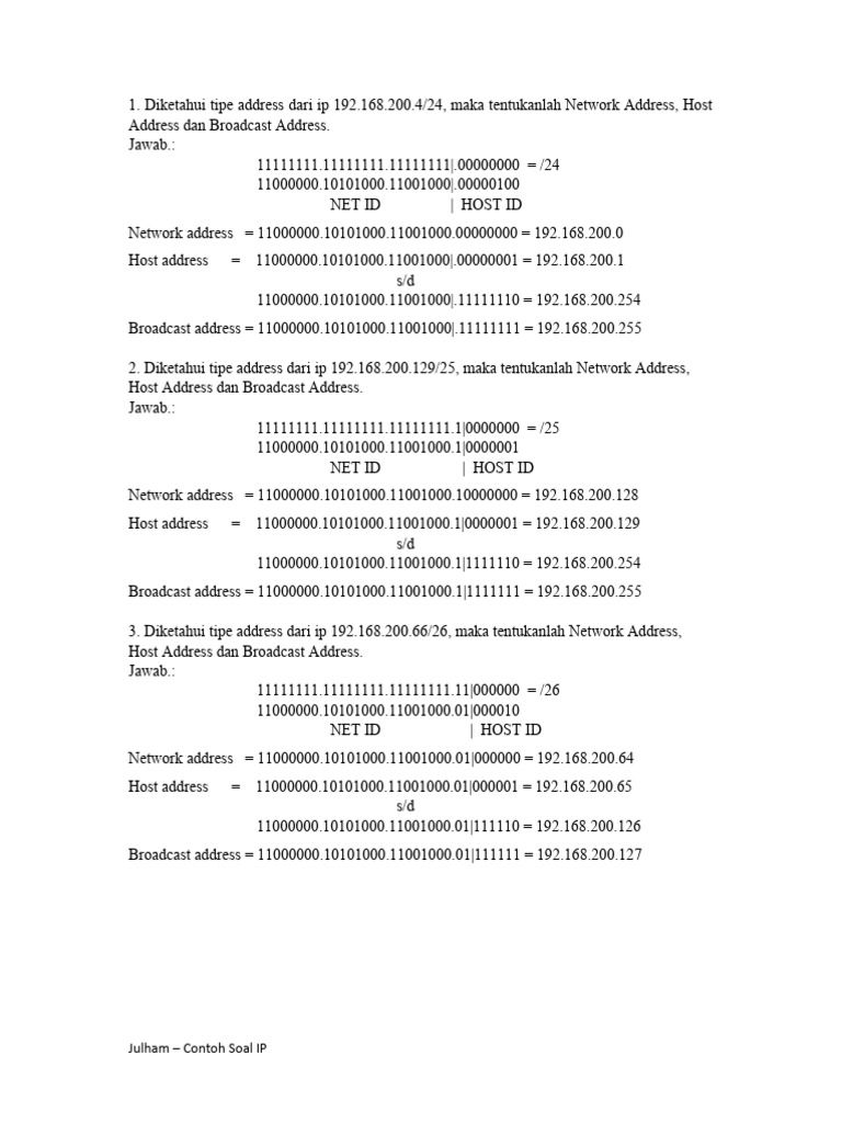 Soal dan Jawaban Subnetting IP | PDF