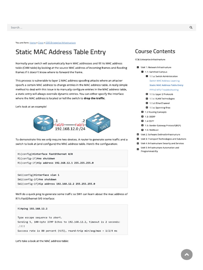 Static MAC Address Table Entry | PDF