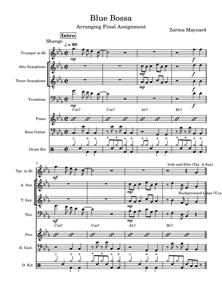 Blue Bossa Zarina-Score - and - Parts | PDF | Woodwind Instruments ...